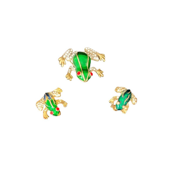 Joan Rivers | Jewelry | Joan Rivers Set Of 3 Green Gold Enamel Frog ...
